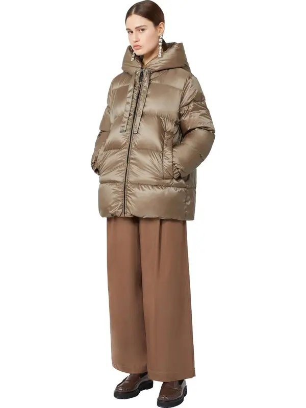 Max Mara Down Jacket In Water-repellent Canvas - Brown