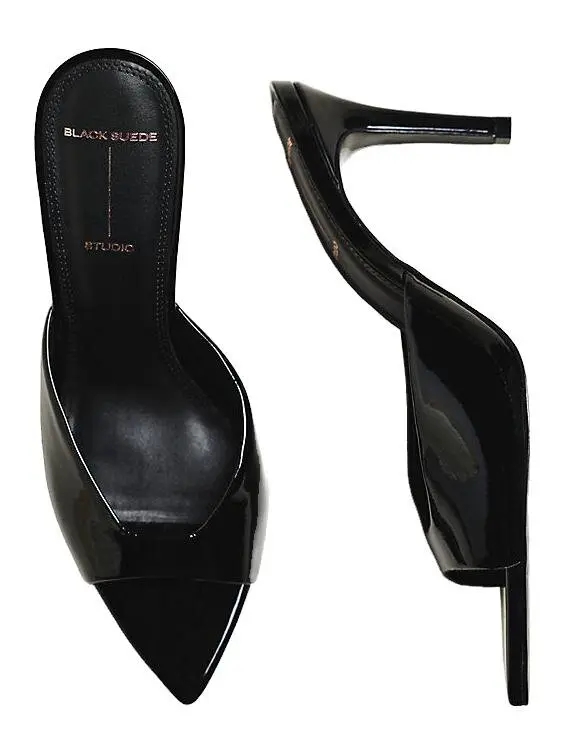 BLACK SUEDE STUDIO Brea 80 Mule Heels - Black Patent