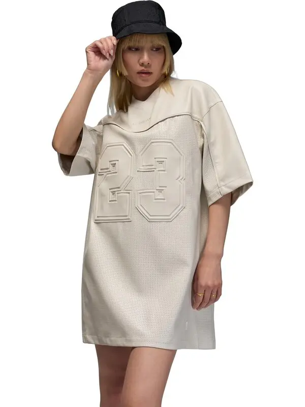JORDAN Faux Leather Jersey Dress - Brown
