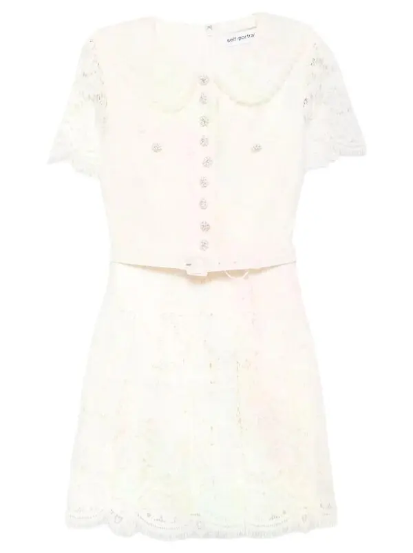 SELF-PORTRAIT Lace Embellished Collar Dress - Neutrals