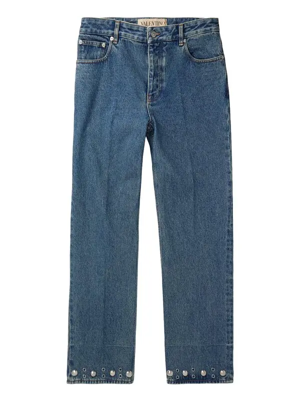 Valentino Garavani Slim-fit Straight-leg Embellished Jeans - Blue