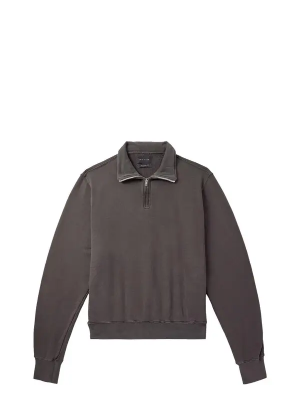 LES TIEN Yacht Garment-dyed Cotton-jersey Half-zip Sweatshirt - Gray