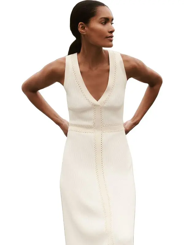 REISS Craft-stitch Knitted Midi Dress - Ivory