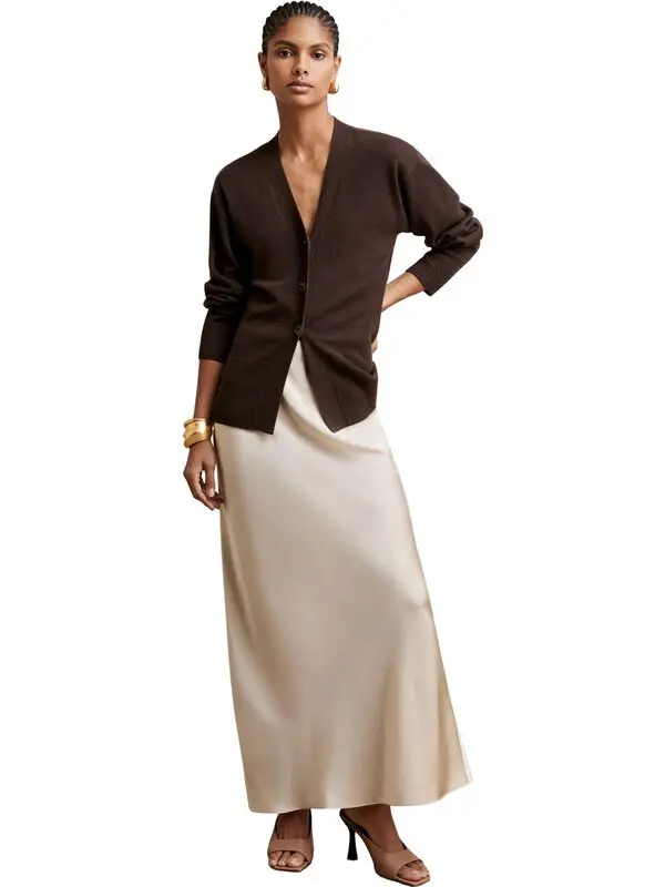 REISS Saskia Silk Slip Maxi Skirt - Champagne Neutral
