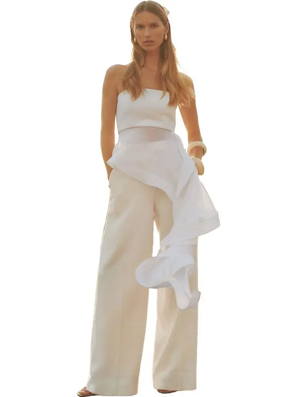 REISS Silk Asymmetric-ruffle Bandeau Top - Ivory