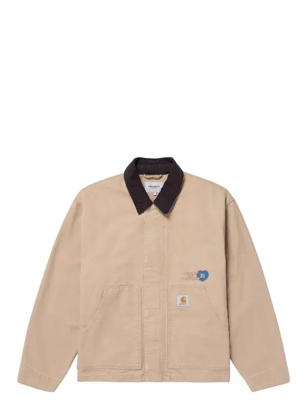 Carhartt Work In Progress Arcan Corduroy-trimmed Printed Organic Cotton-canvas Chore Jacket - Brown