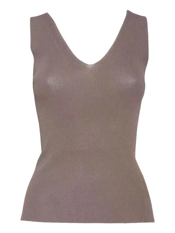 FILIPPO DE LAURENTIIS Ribbed V-neck Top - Brown