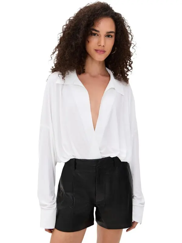 Norma Kamali Boyfriend Neck Bodysuit - Snow White