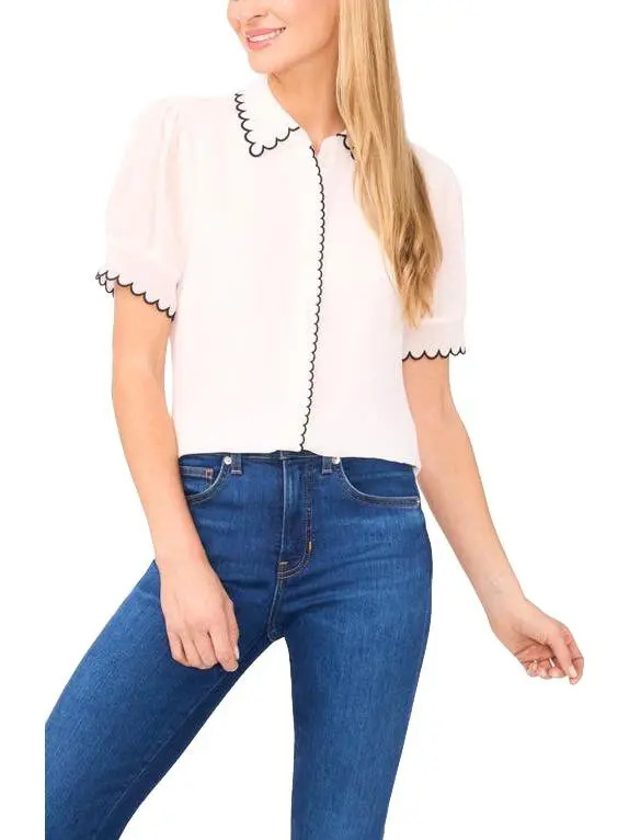 CECE DUPRAZ Scallop Trim Puff Sleeve Shirt - New Ivory