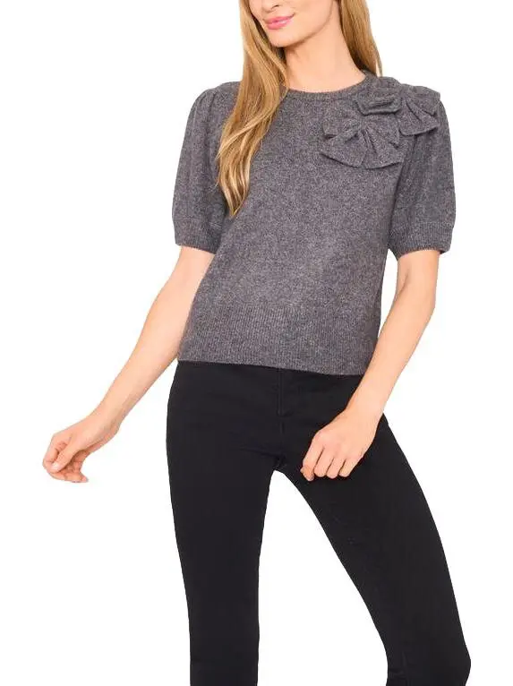 CECE DUPRAZ Puff Sleeve Sweater With Bow Detail - Medium Heather Grey