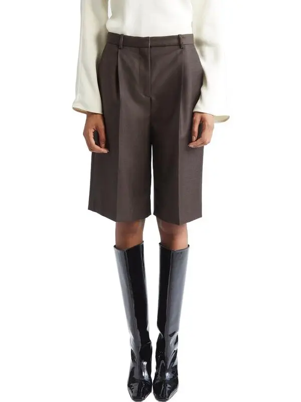 Loulou De Saison Adler Pleated Bermuda Shorts - Grizzly