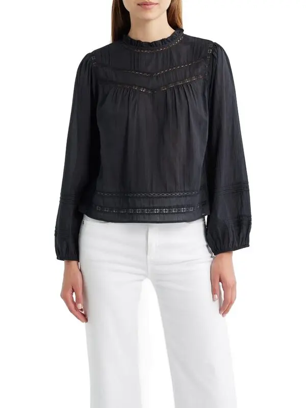 Rails Reyna Lace Inset Cotton Peasant Top - Black