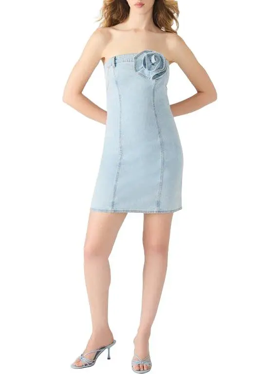 Steve Madden Rosette Strapless Denim Mini Dress - Delray Wash