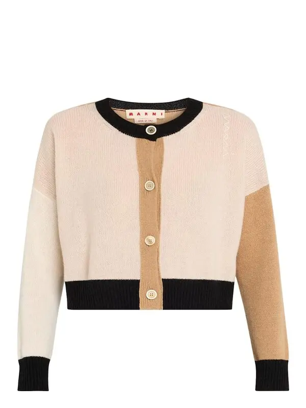 Marni Colorblock Cashmere Crewneck Cardigan - Rose