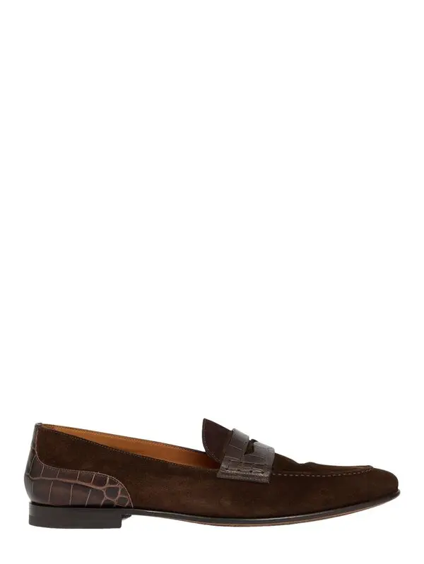 Dolce & Gabbana Suede And Alligator Penny Loafers - Bwn