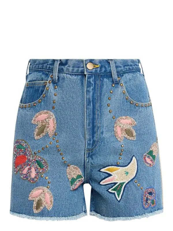 Sea Kara Beaded Denim Shorts - Blue