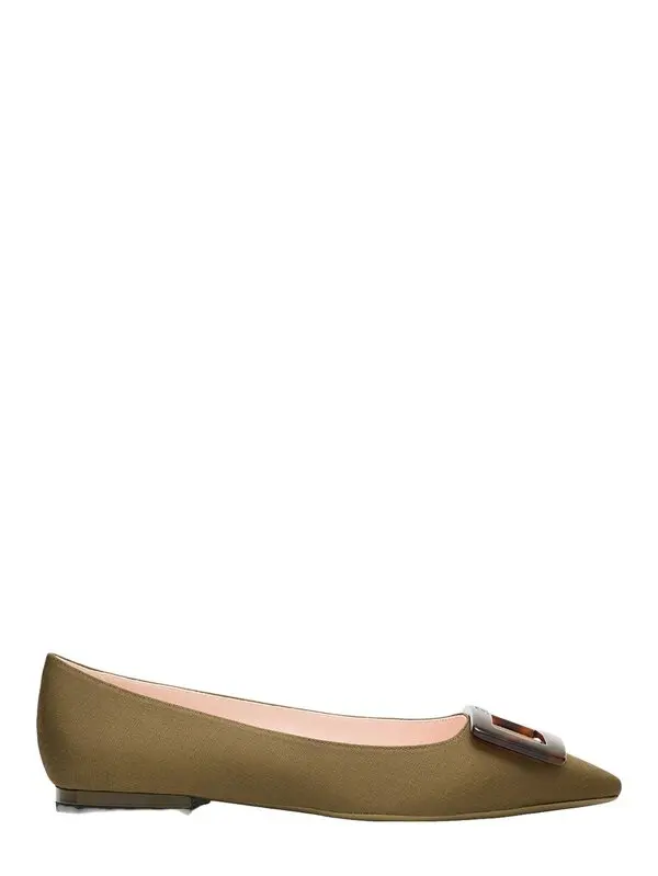 ROGER VIVIER Gommettine Grosgrain Turtle Flats - Militare Chiaro