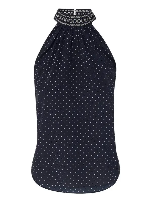 Veronica Beard Kovi Printed Silk High-neck Top - Navy Multi