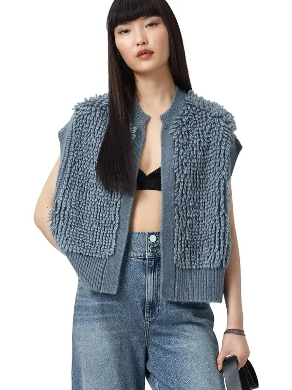 All Saints Elias Knitted Gilet - Slate Blue
