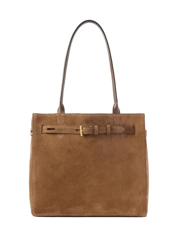 TOM FORD Leather-trimmed Suede Tote - Brown