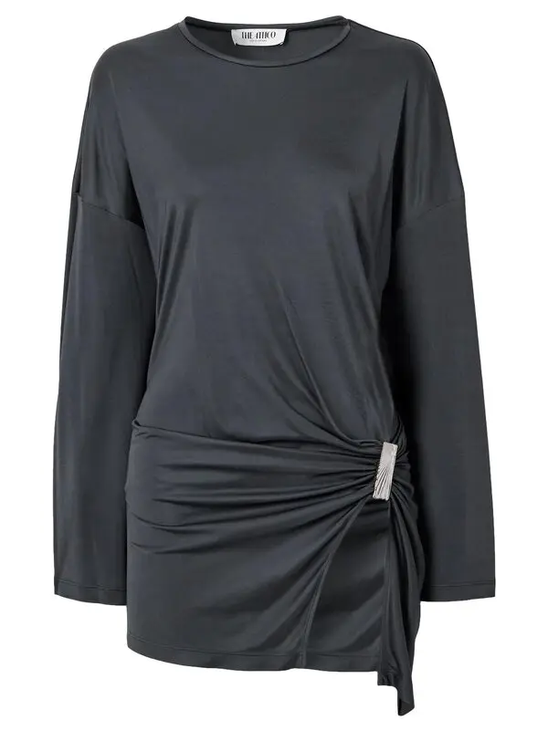 Attico Embellished Gathered Jersey Mini Dress - Gray