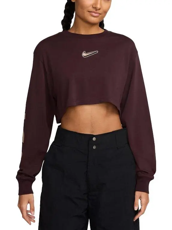 Nike Sportswear Long Sleeve Crop T-shirt - Burgundy Crush