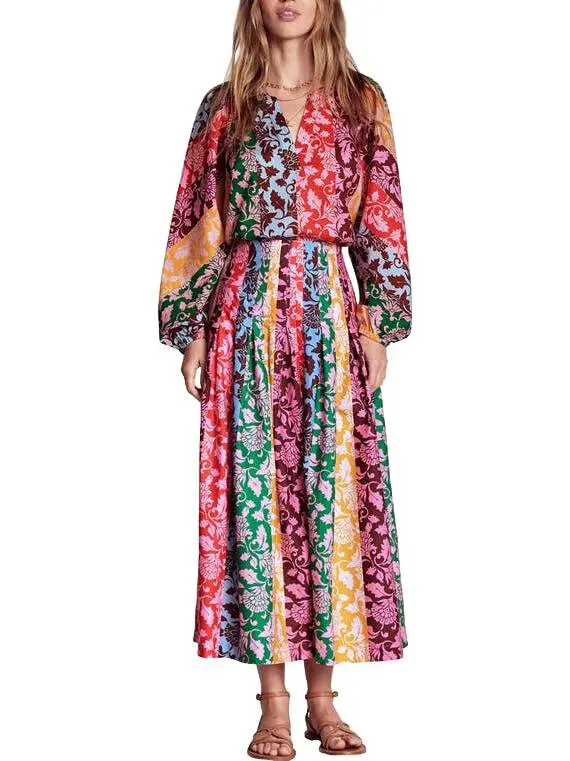 Boden Cotton Poplin Midi Skirt - Multi, Ornate Vine Hotch