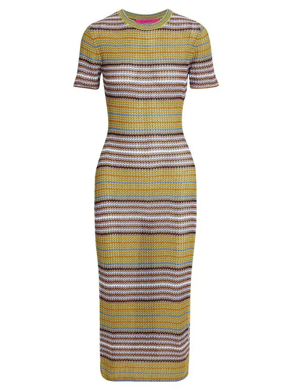 THE ELDER STATESMAN Striped Cotton And Cashmere-blend Midi Dress - Chartreuse
