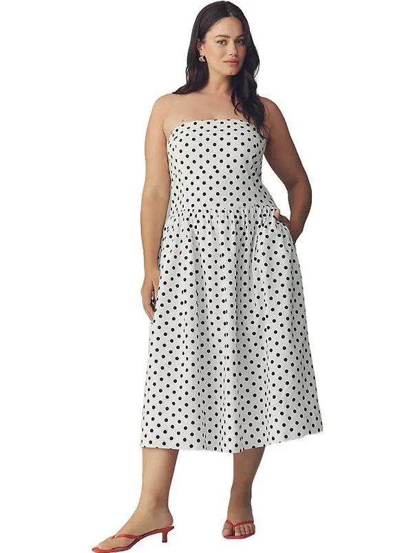 Endless Rose Strapless Drop-waist Midi Dress - Black & White Pattern