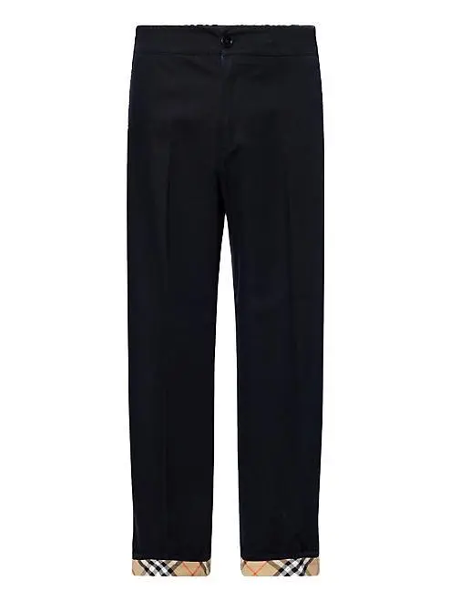 Burberry Checked-print Relaxed-fit Cotton Trousers - Navy
