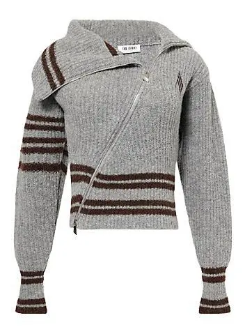 Attico Asymmetric High-neck Knitted Cardigan - Melange Grey