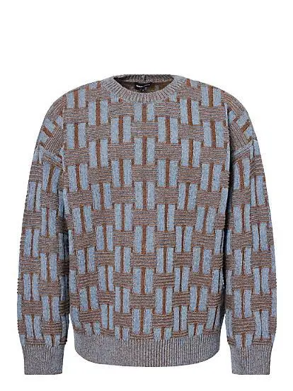 Giorgio Armani Patterned Knitted Wool Jumper - F. Brown/sky