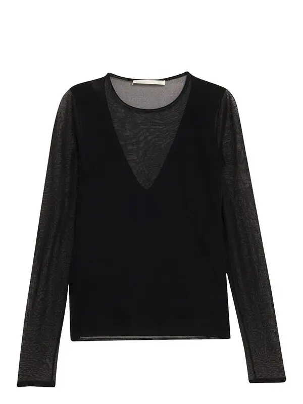 JASON WU V-neck Sheer Knit Top - Black