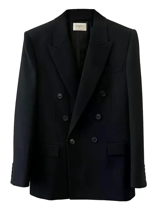 Saint Laurent Cassandre Double-breasted Wool Gabardine Blazer - Black