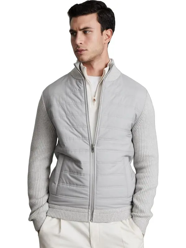 REISS Trainer Hybrid Zip-through Jacket - Soft Grey