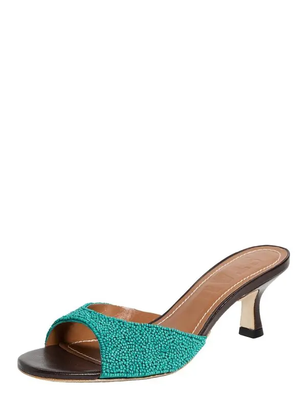 Staud Brigitte Beaded Satin Mules - Teal