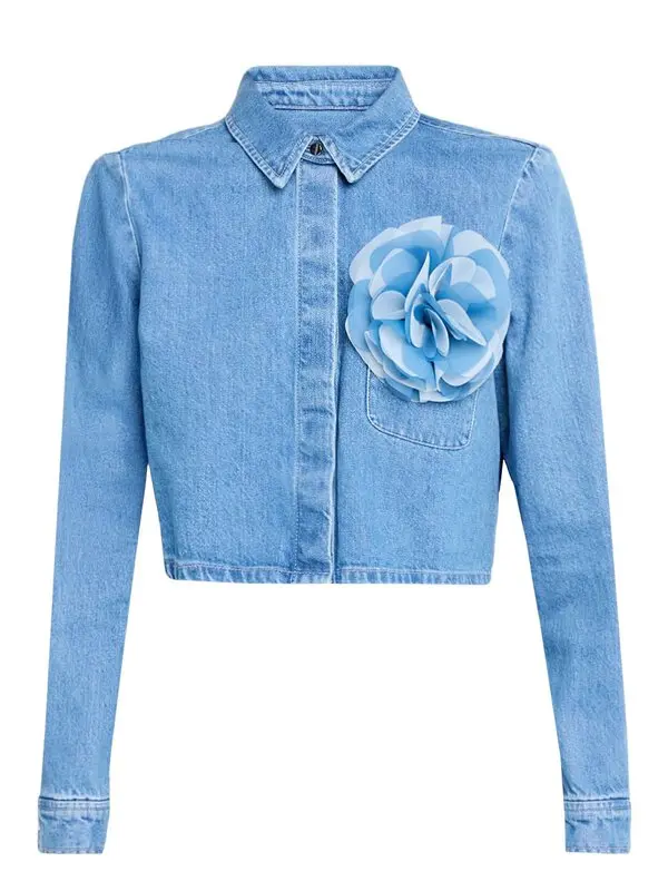 TOCCIN Jilly Cropped Denim Floral Blouse - Liwas