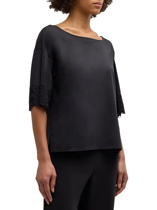 Natori Bliss Harmony Lace-trim T-shirt - Black