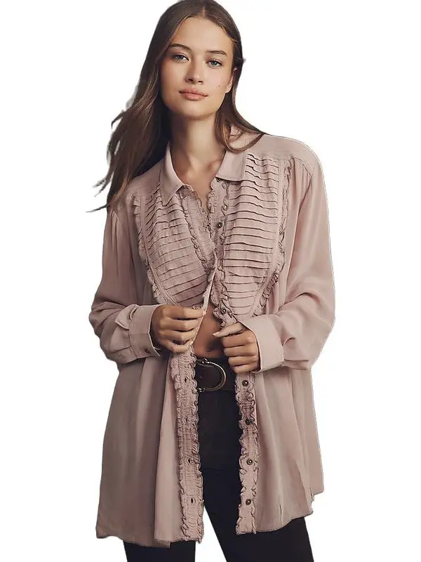 PILCRO Chiffon Buttondown Blouse - Desert Blush
