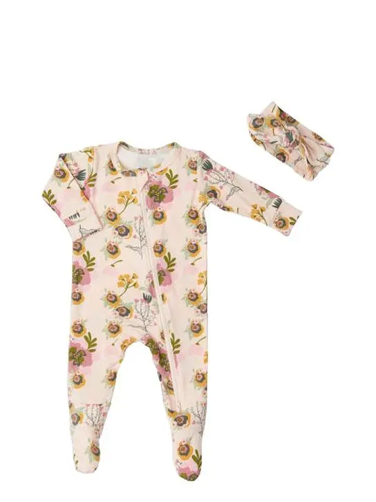 EVERLY GREY Jersey Footie And Head Wrap Set - Camellia