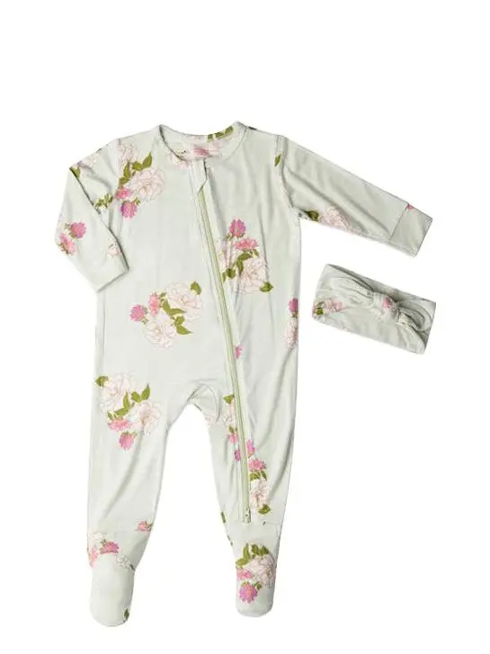 EVERLY GREY Jersey Footie And Head Wrap Set - Peony