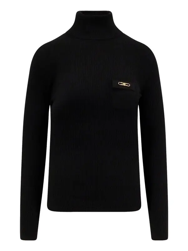 Elisabetta Franchi Ribbed Turtleneck - Black