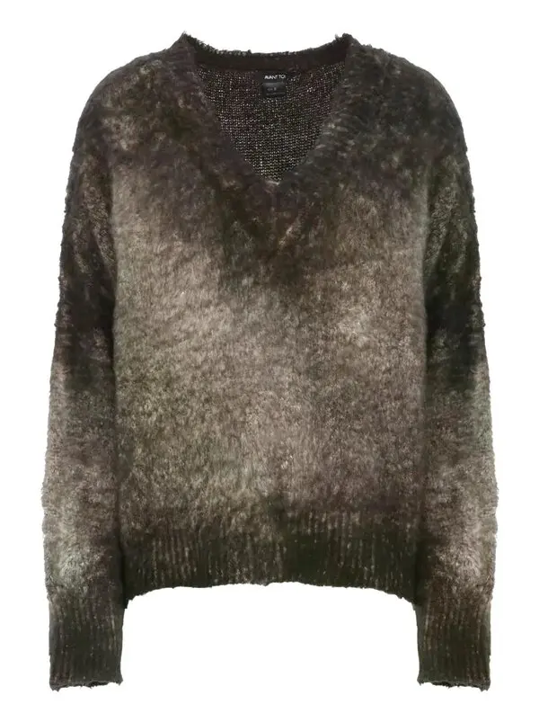 Avant Toi V-neck Brushed Sweater - Grey