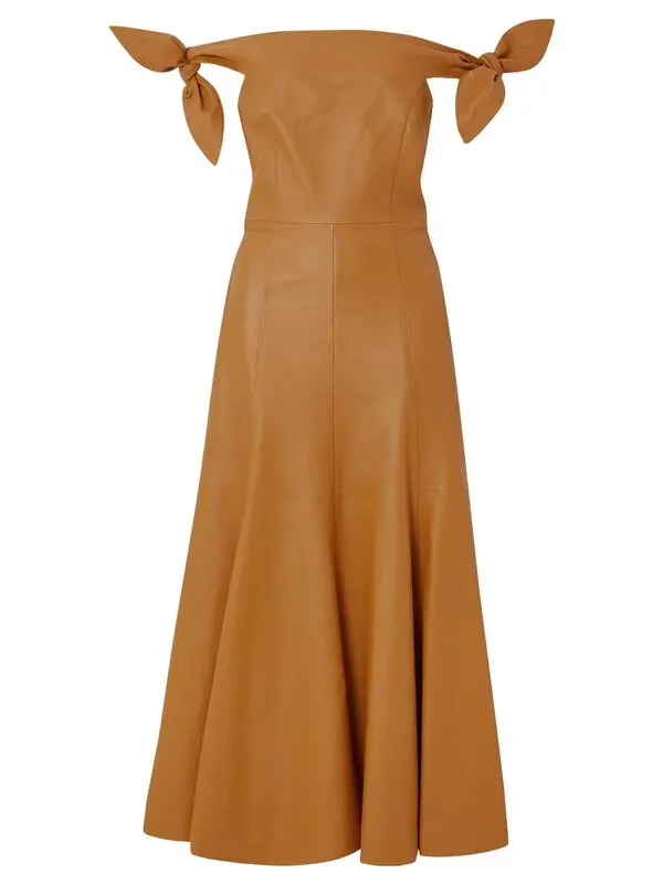 Gabriela Hearst Eda Off-the-shoulder Knotted Leather Midi Dress - Camel