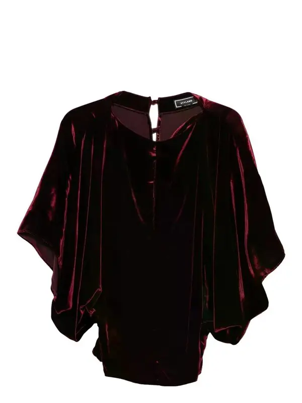 STYLAND Velvet Draped Blouse - Red