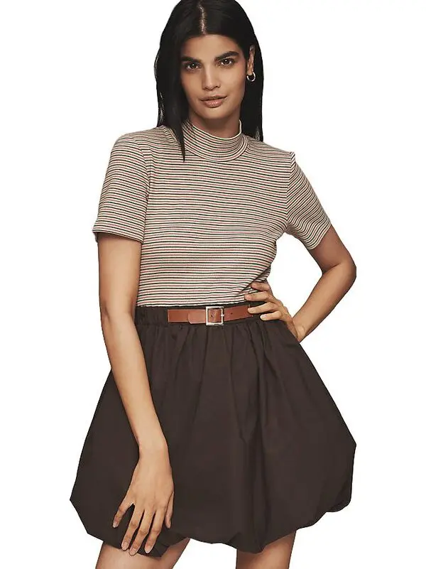 Maeve Belted Twofer Bubble Mini Dress - Neutral Pattern