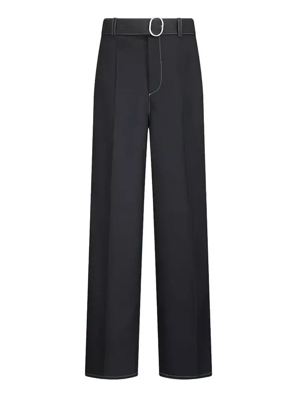 JIL SANDER Belted Trousers With Contrast Stitching - Grey