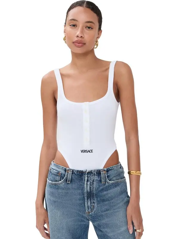 Versace Rib Tank Thong Bodysuit - Optical White