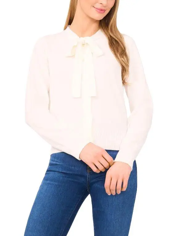 CECE DUPRAZ Tie Neck Ribbed Cardigan - Antique White