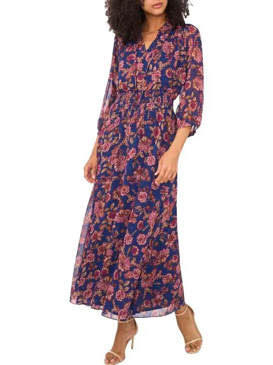 Vince Camuto Metallic Floral Maxi Dress - Deep Sky